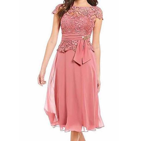 Dresses | Peach Chiffon Crochet Evening Dress | Poshmark